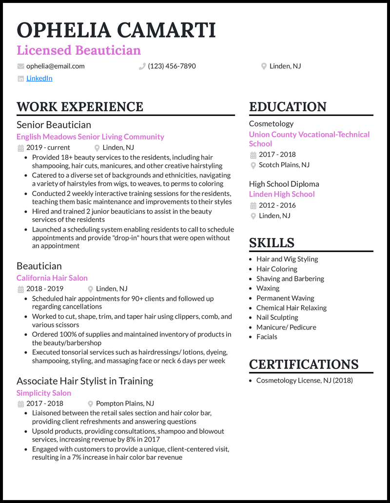 7 Cosmetology Resume Examples That Work for 2025