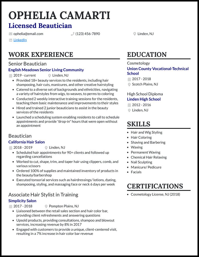 7 Cosmetology Resume Examples That Work for 2025