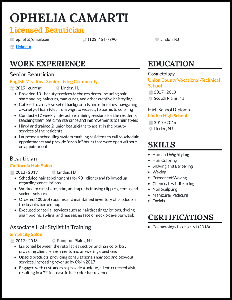 7 Cosmetology Resume Examples That Work for 2025