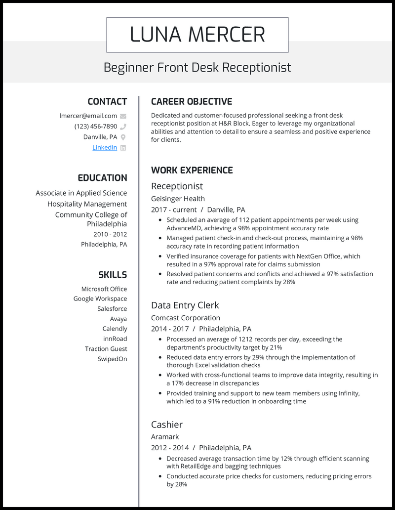 9 Front Desk Receptionist Resume Examples For 2025