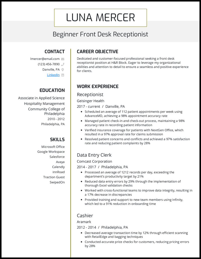 9 Front Desk Receptionist Resume Examples for 2025