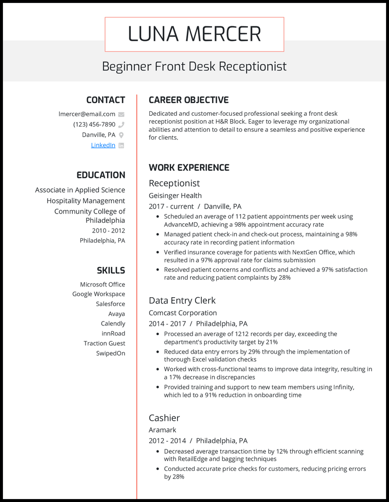 9 Front Desk Receptionist Resume Examples for 2025