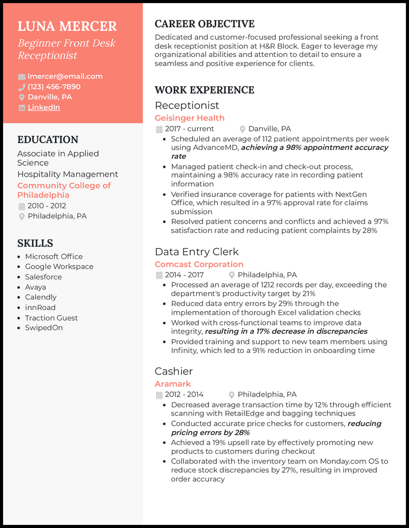 9 Front Desk Receptionist Resume Examples for 2024