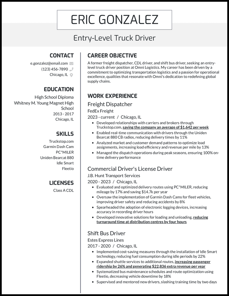 5 Beginner Truck Driver Resume Examples Built for 2025
