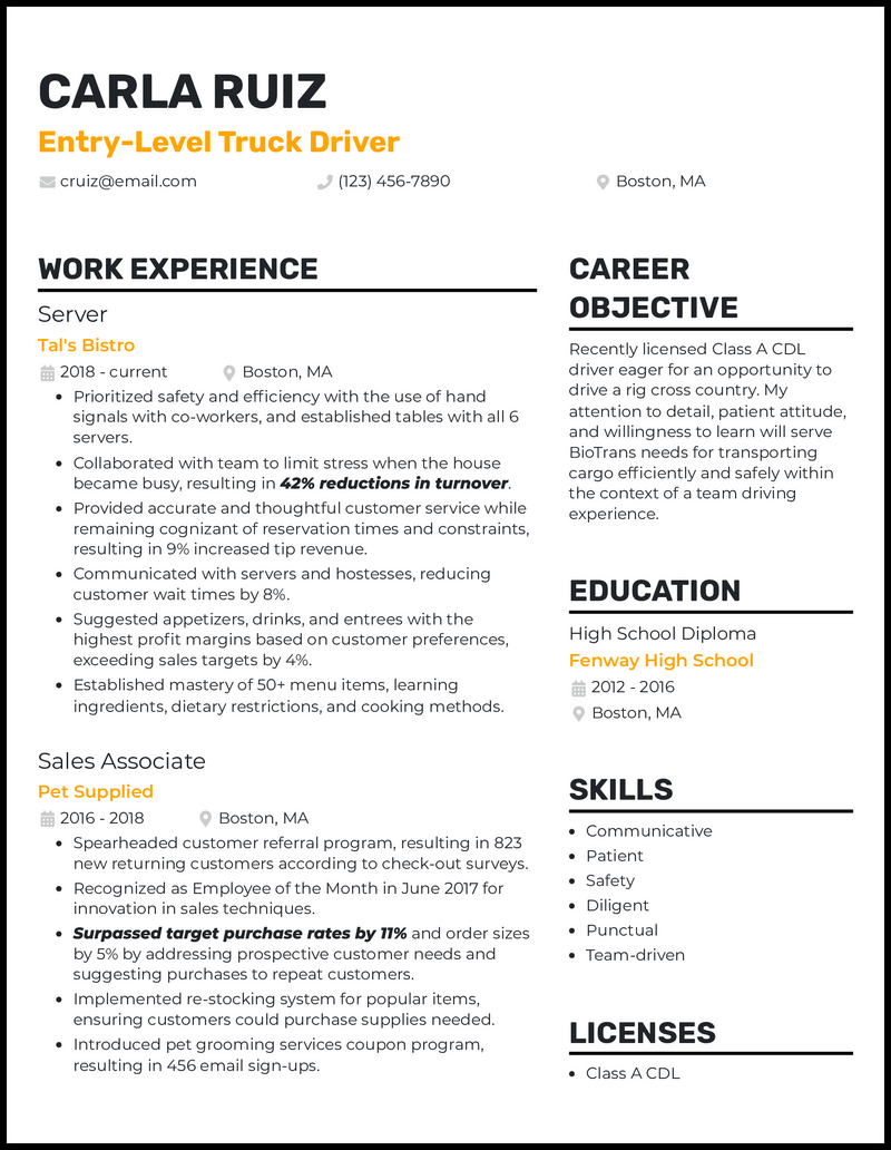 5 Beginner Truck Driver Resume Examples Built for 2025