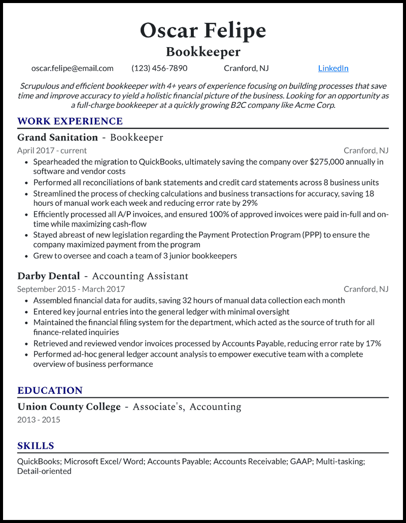 11 Bookkeeper Resume Examples [& Templates]