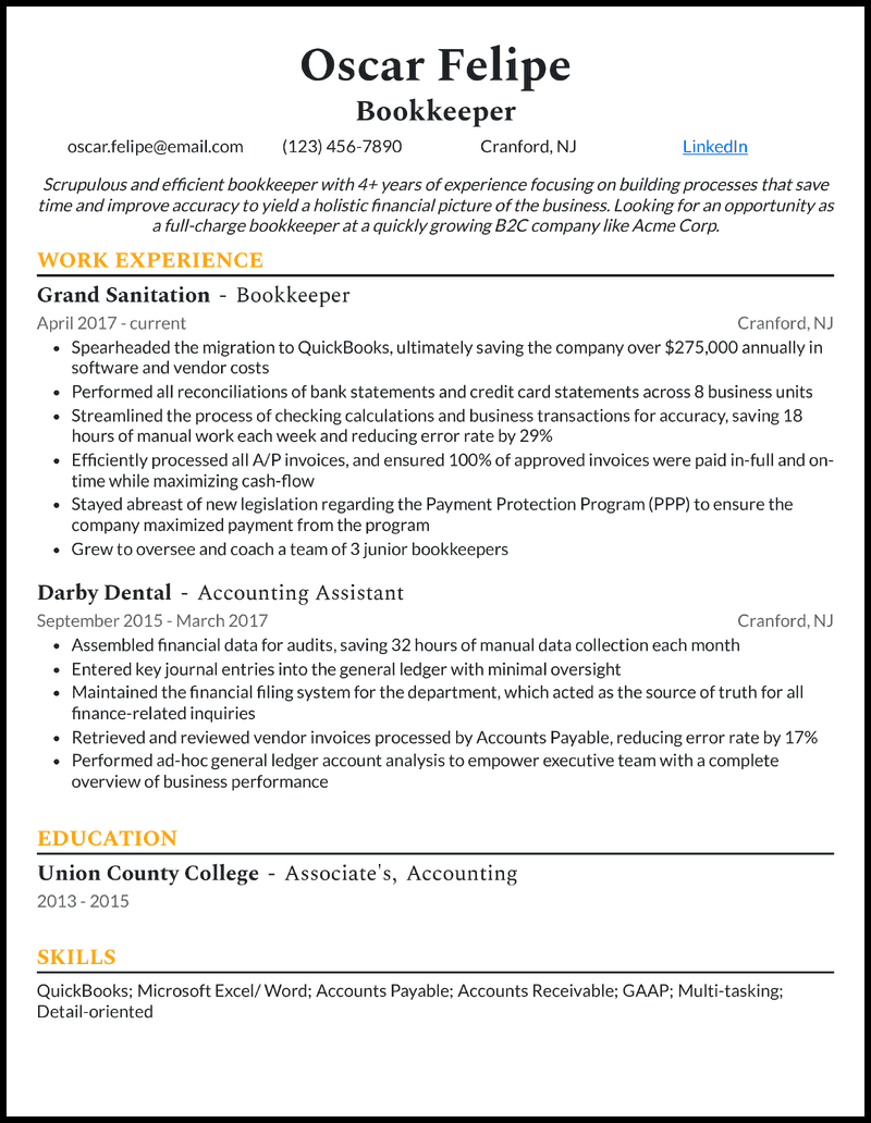 11 Bookkeeper Resume Examples [& Templates]