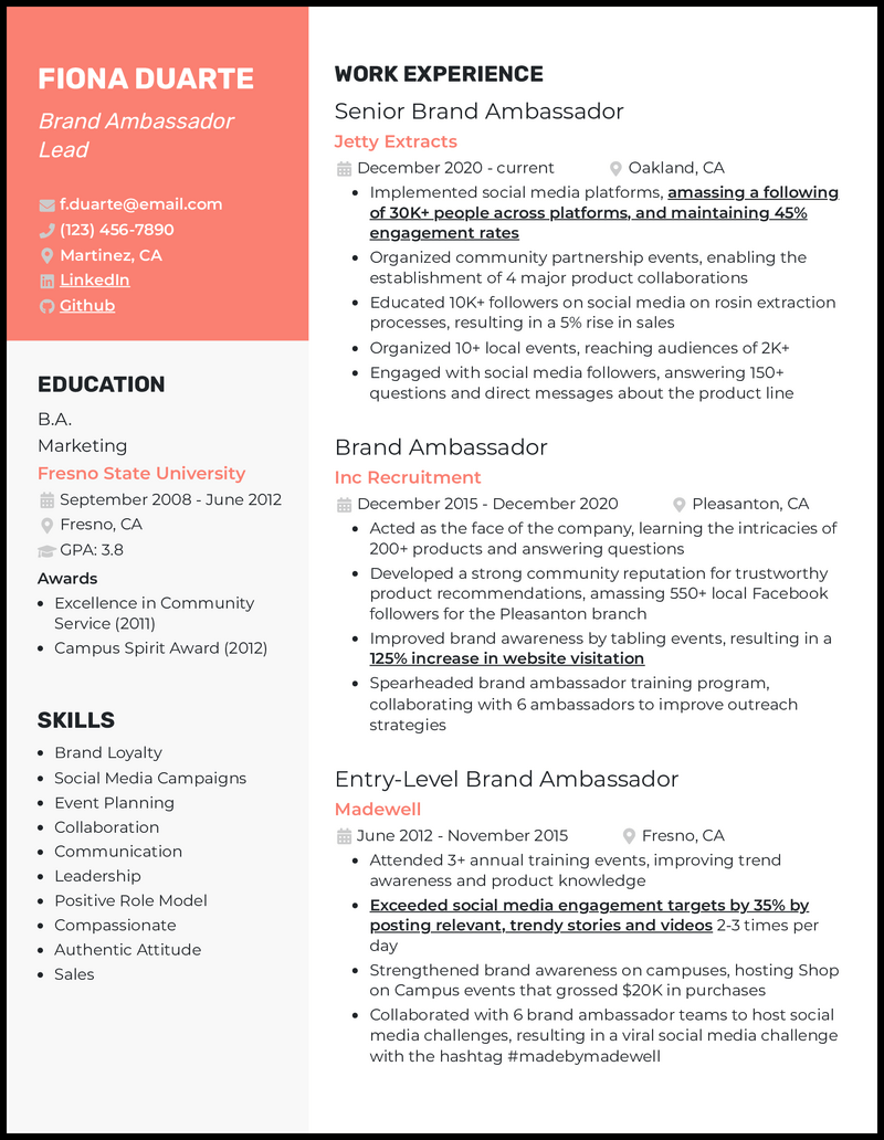 7 Brand Ambassador Resume Samples For 2024 7 Brand Ambassador Resume Samples For 2024