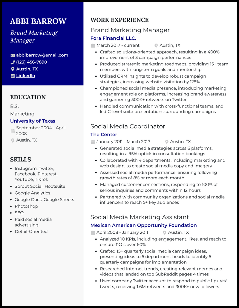 20 Social Media Manager Resume Examples for 2024