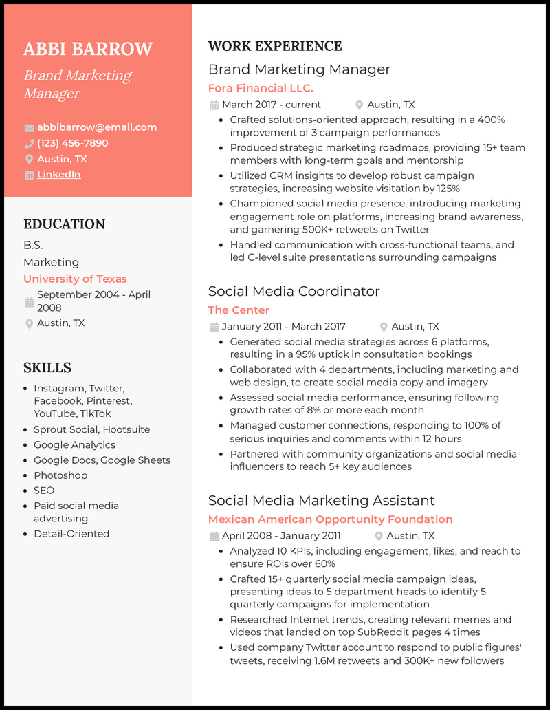 20 Social Media Manager Resume Examples for 2024