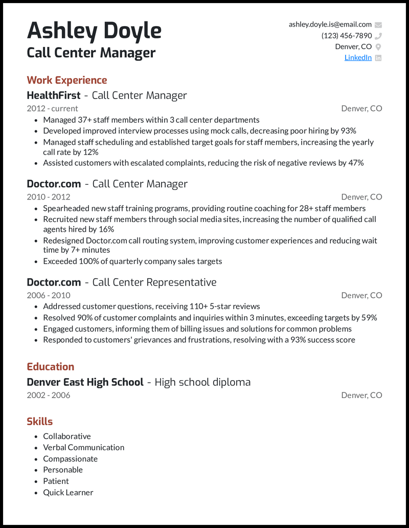 17 Call Center Representative Resume Examples for 2025
