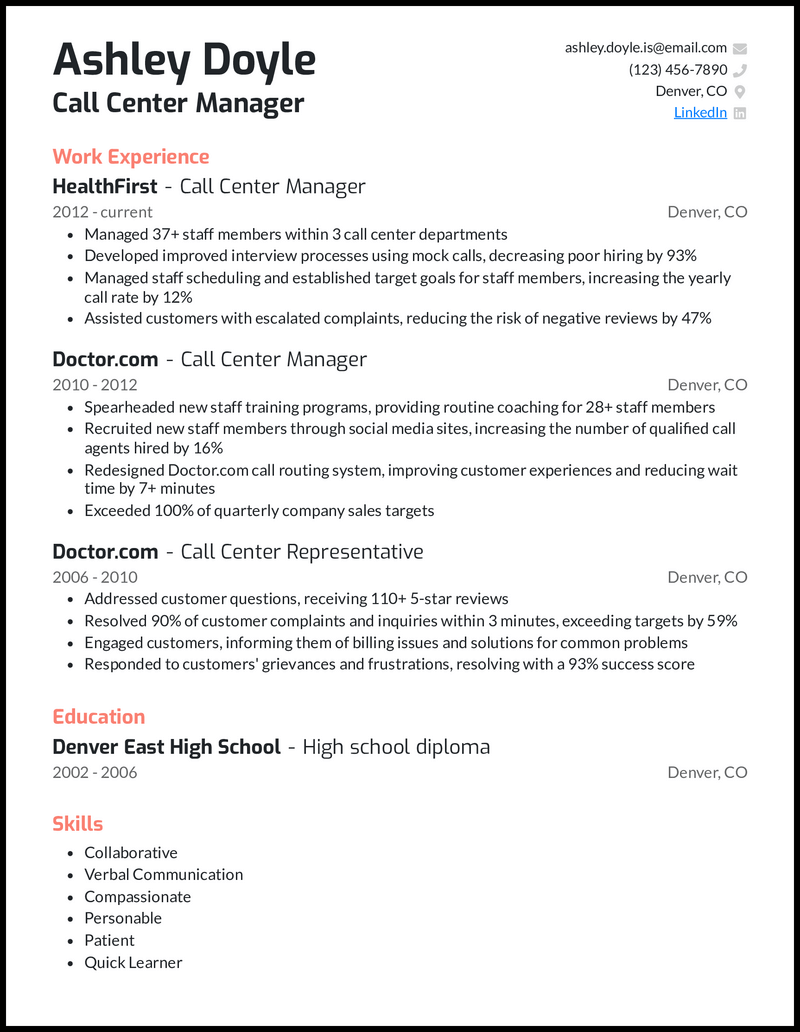 17 Call Center Representative Resume Examples for 2025