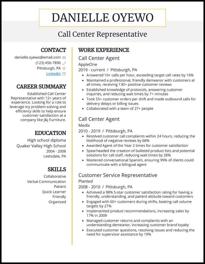17 Call Center Representative Resume Examples for 2026