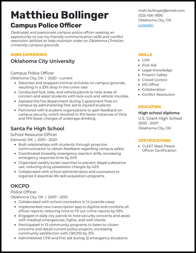 11 Real Police Officer Resume Examples That Worked in 2024