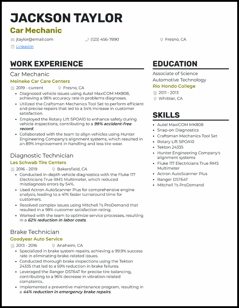 7 Auto Mechanic Resume Examples [& Templates]