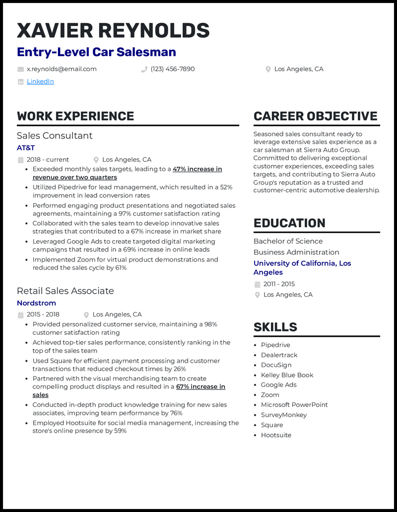 7 Car Salesman Resume Examples [& Templates]