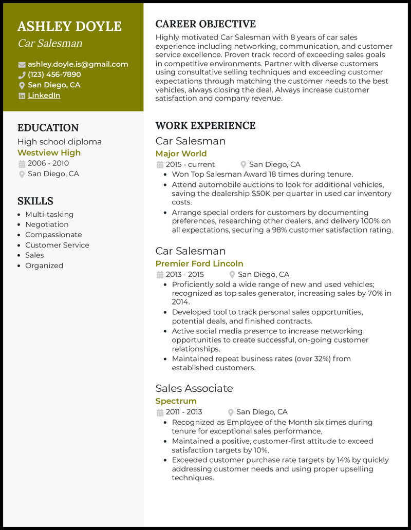 7 Car Salesman Resume Examples [& Templates]