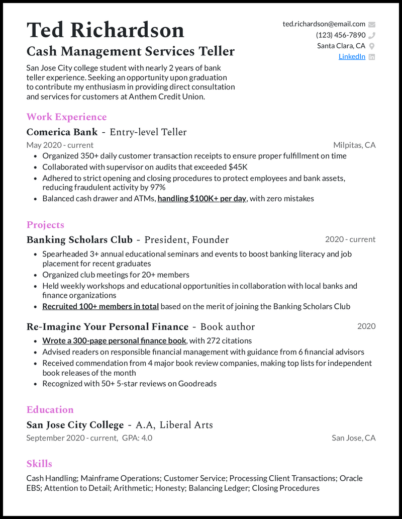 9 Bank Teller Resume Templates & Examples for 2025