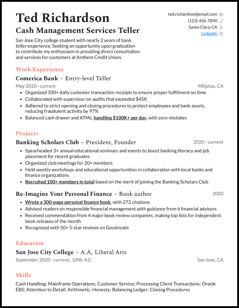 9 Bank Teller Resume Templates & Examples for 2025