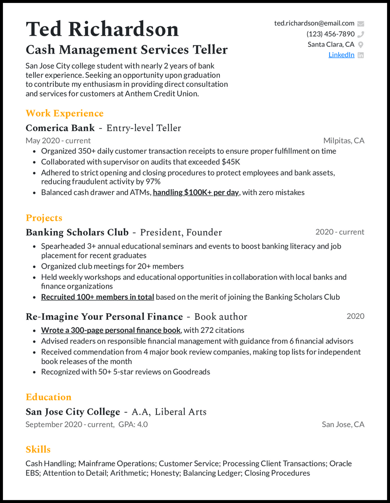 9 Bank Teller Resume Templates & Examples for 2025