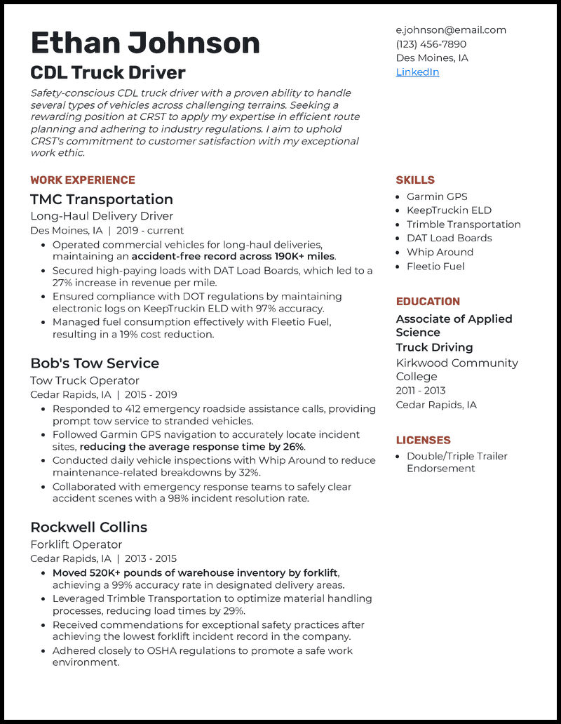 13 Real Truck Driver Resume Examples That Worked in 2025