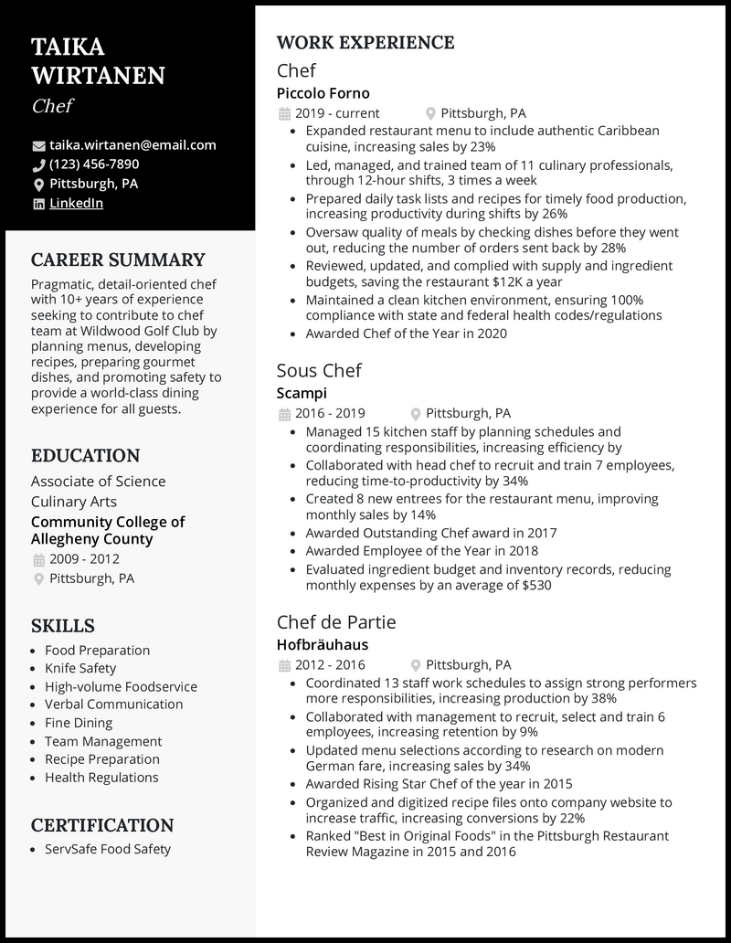 7 Chef Resume Examples [& Templates]