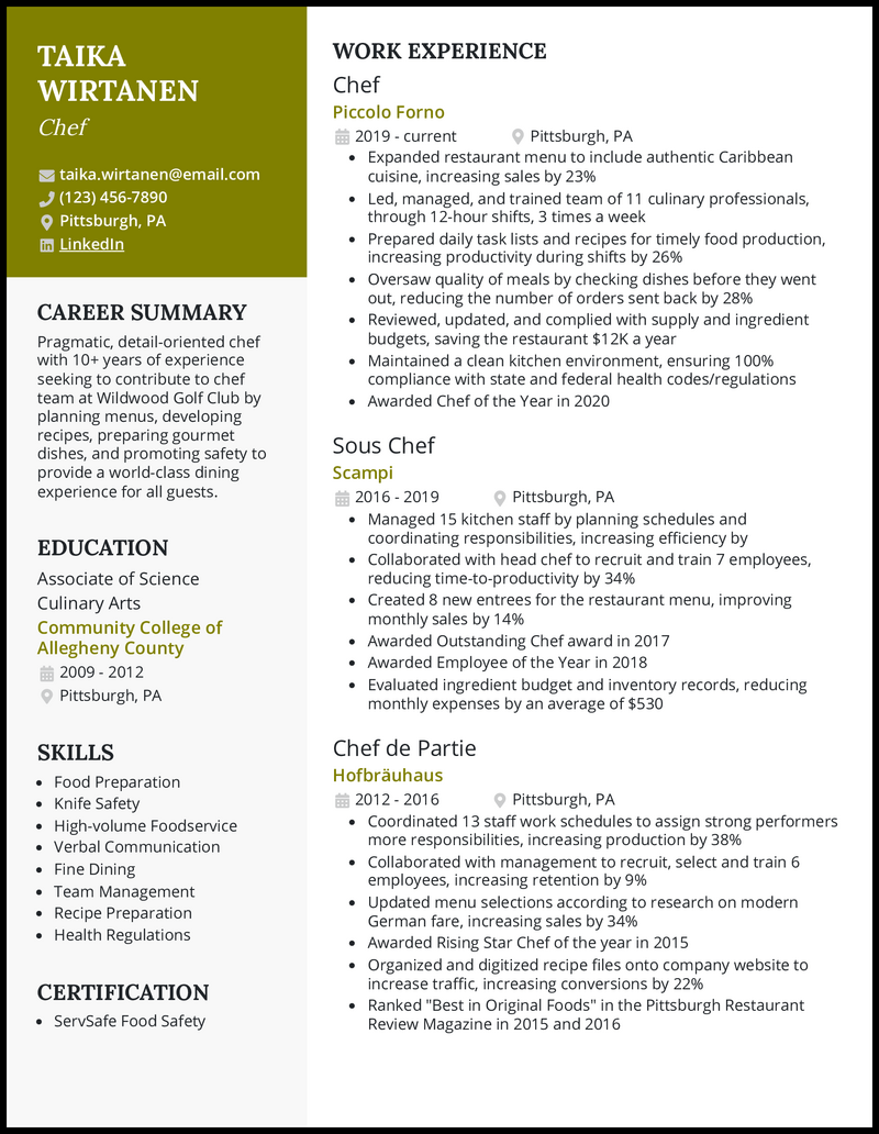 7 Chef Resume Examples [& Templates]