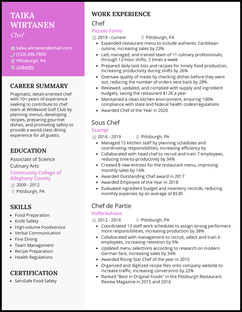 7 Chef Resume Examples [& Templates]