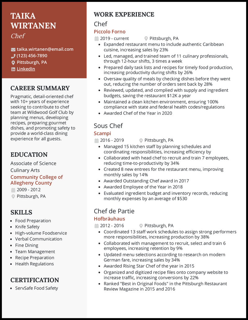 7 Chef Resume Examples [& Templates]