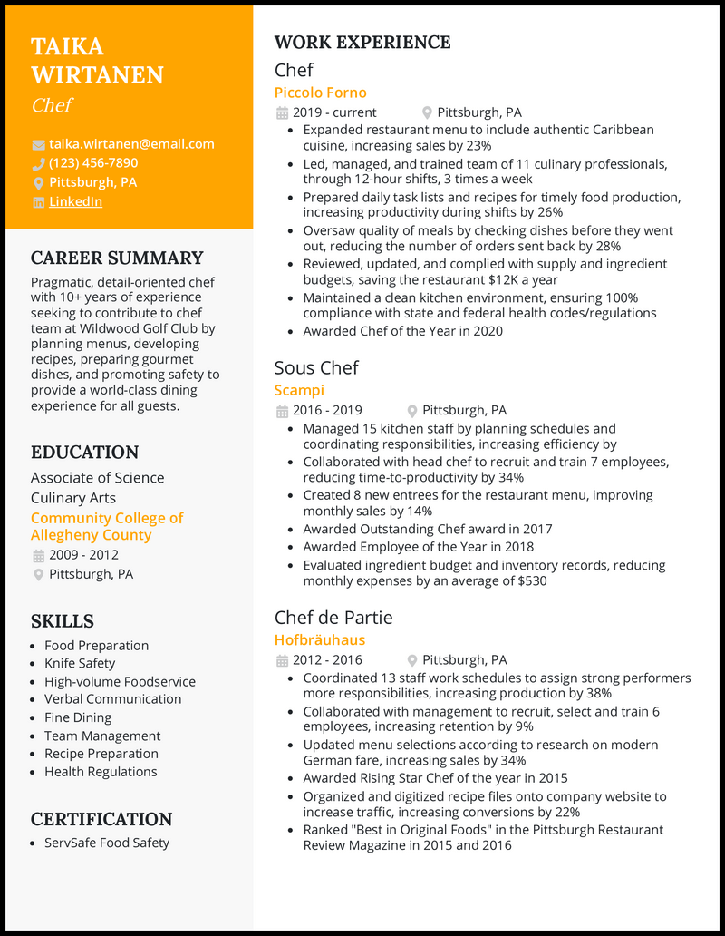 7 Chef Resume Examples [& Templates]