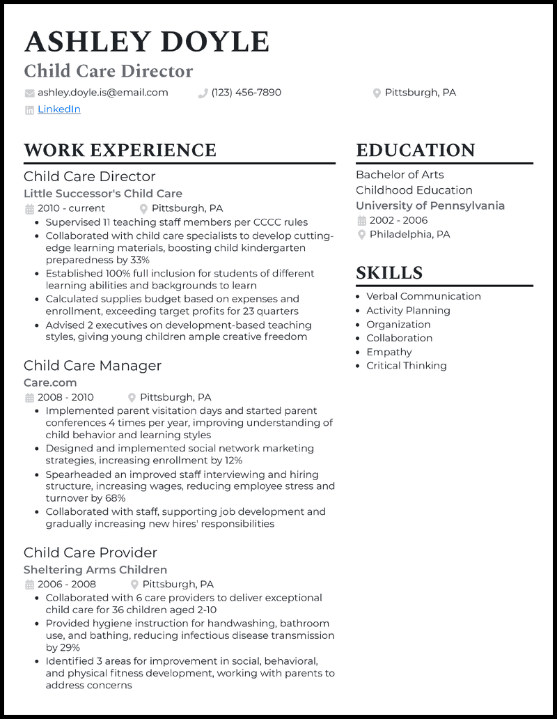 7 Child Care Resume Examples [& Templates]