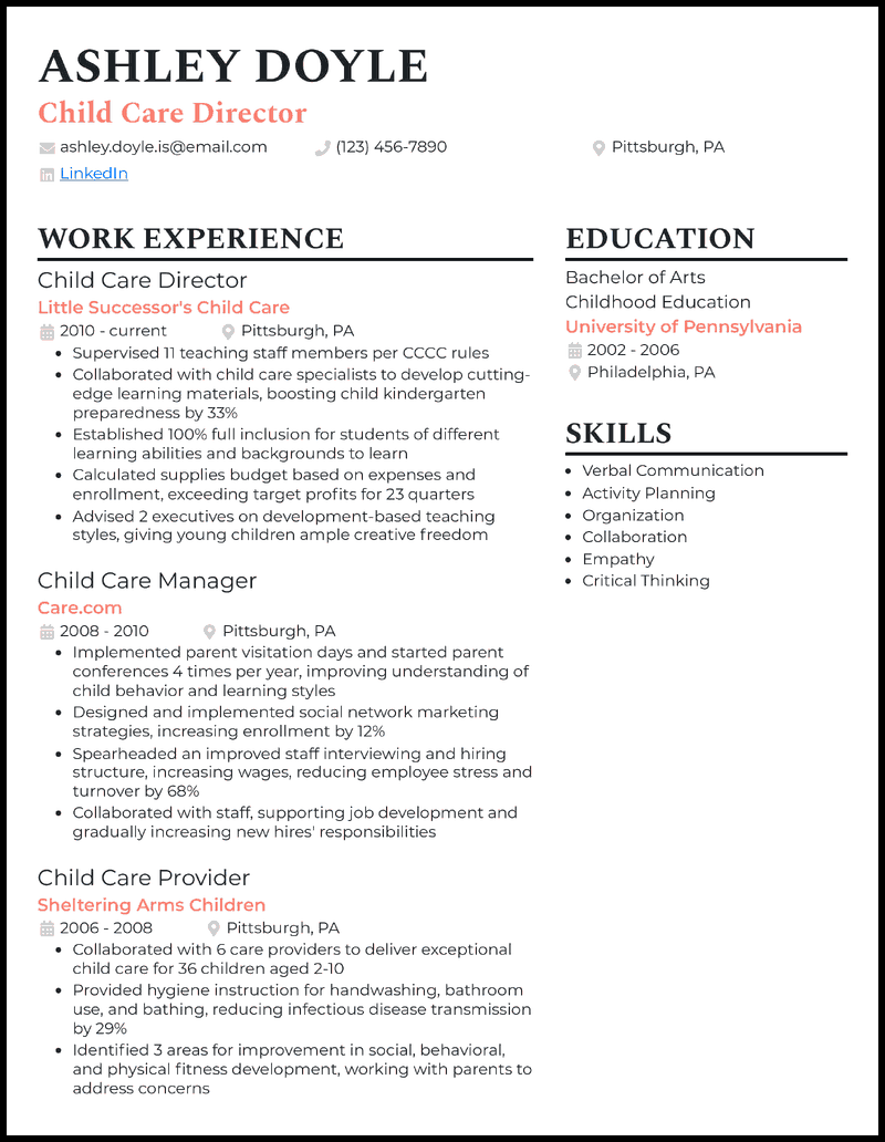 7 Child Care Resume Examples [& Templates]