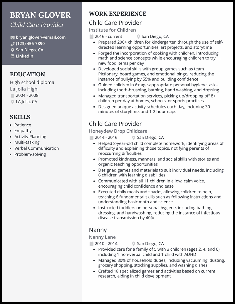 7 Child Care Resume Examples [& Templates]