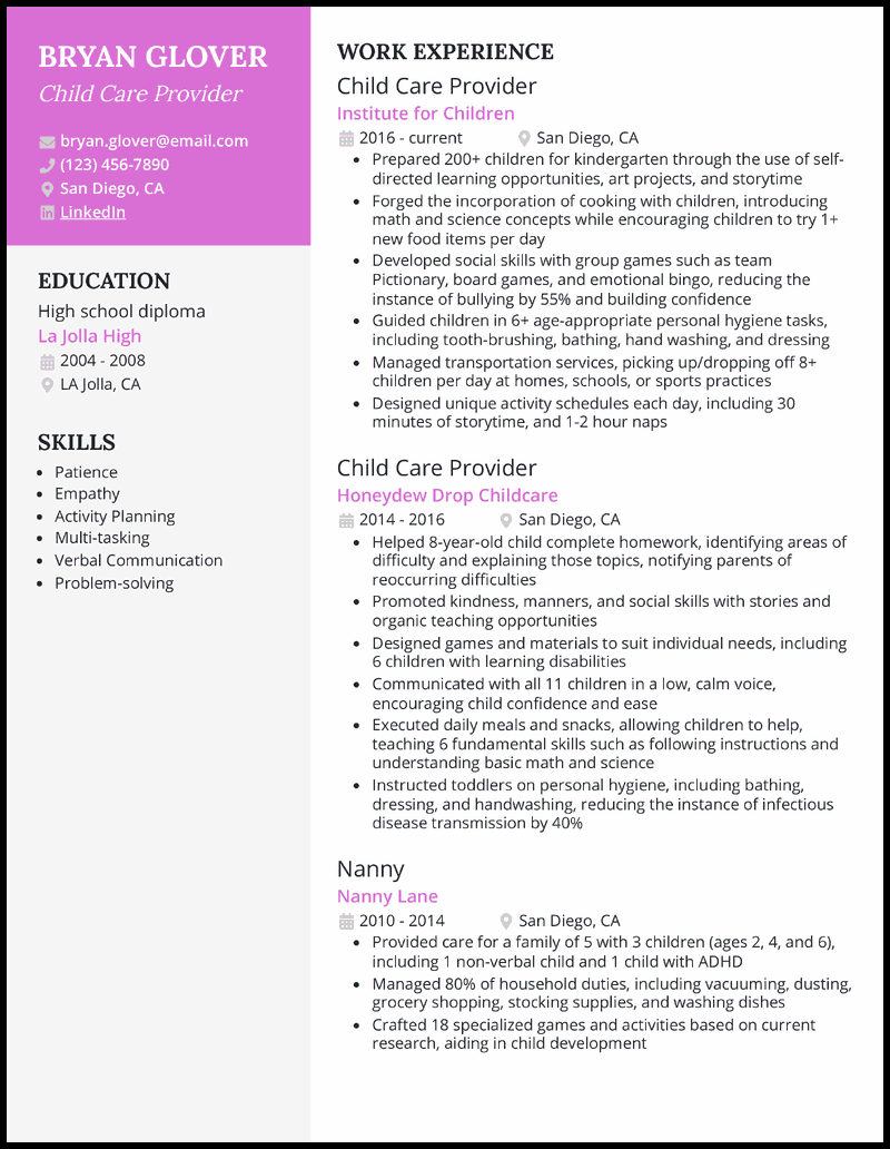 7 Child Care Resume Examples [& Templates]
