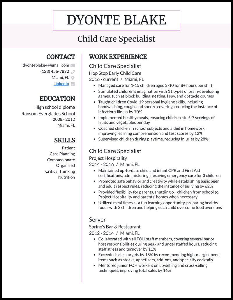 7 Child Care Resume Examples [& Templates]