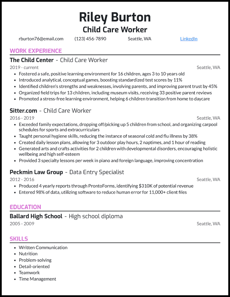 7 Child Care Resume Examples [& Templates]