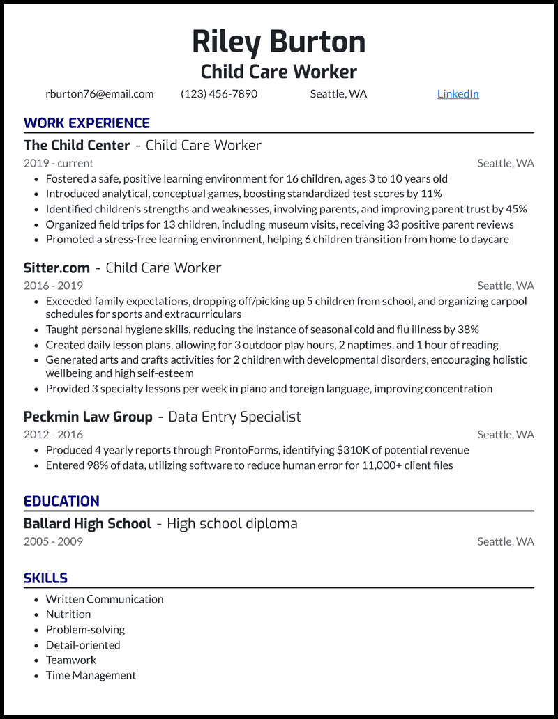 7 Child Care Resume Examples [& Templates]