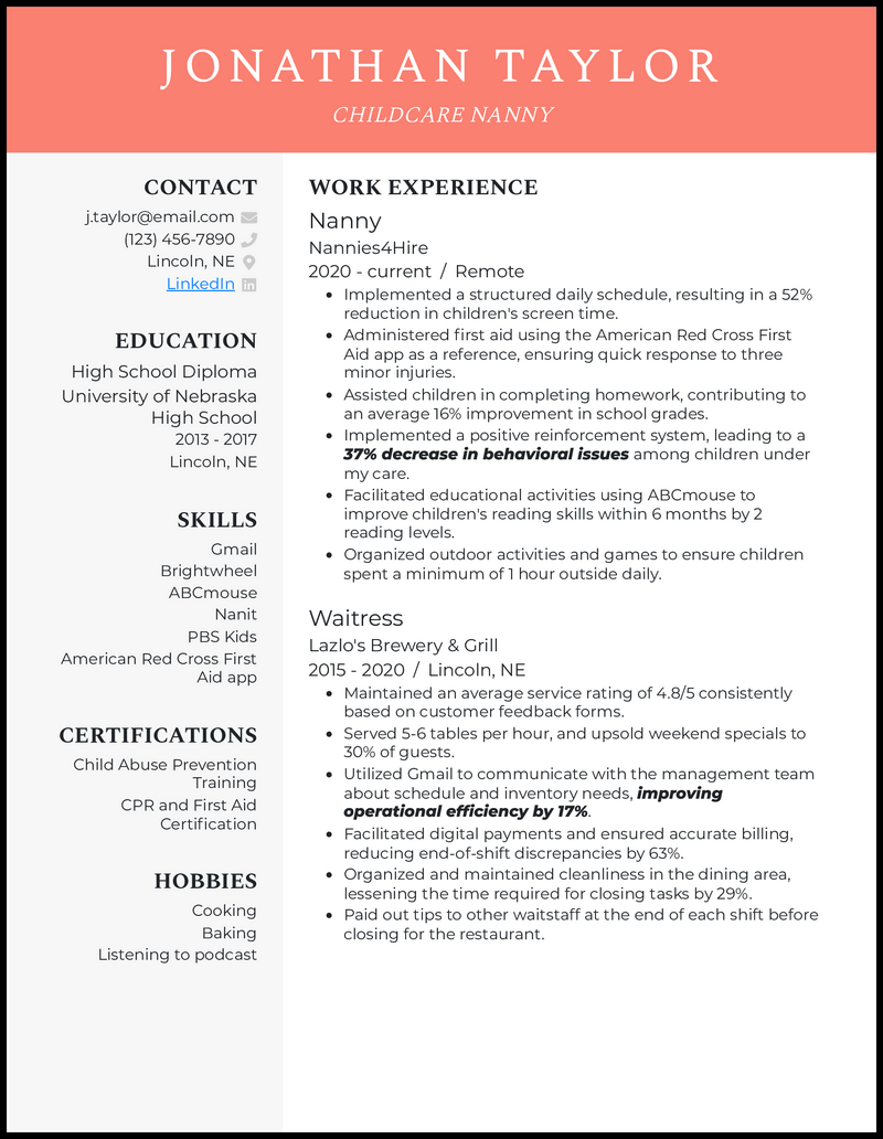 15 Nanny Resume Examples That Work in 2024