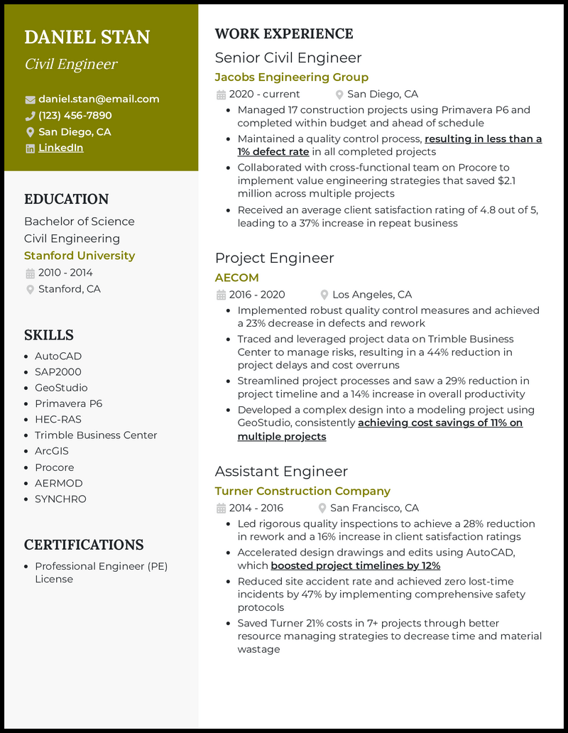 5 Civil Engineer Resume Examples for the Job in 2025