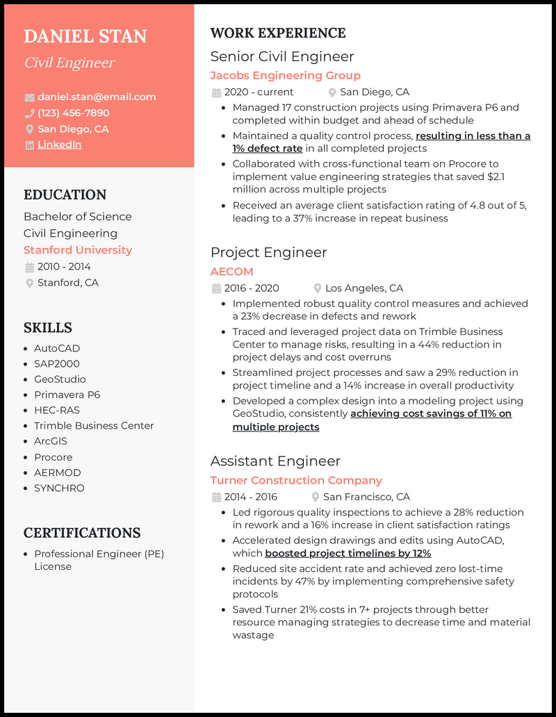 5 Civil Engineer Resume Examples for the Job in 2026