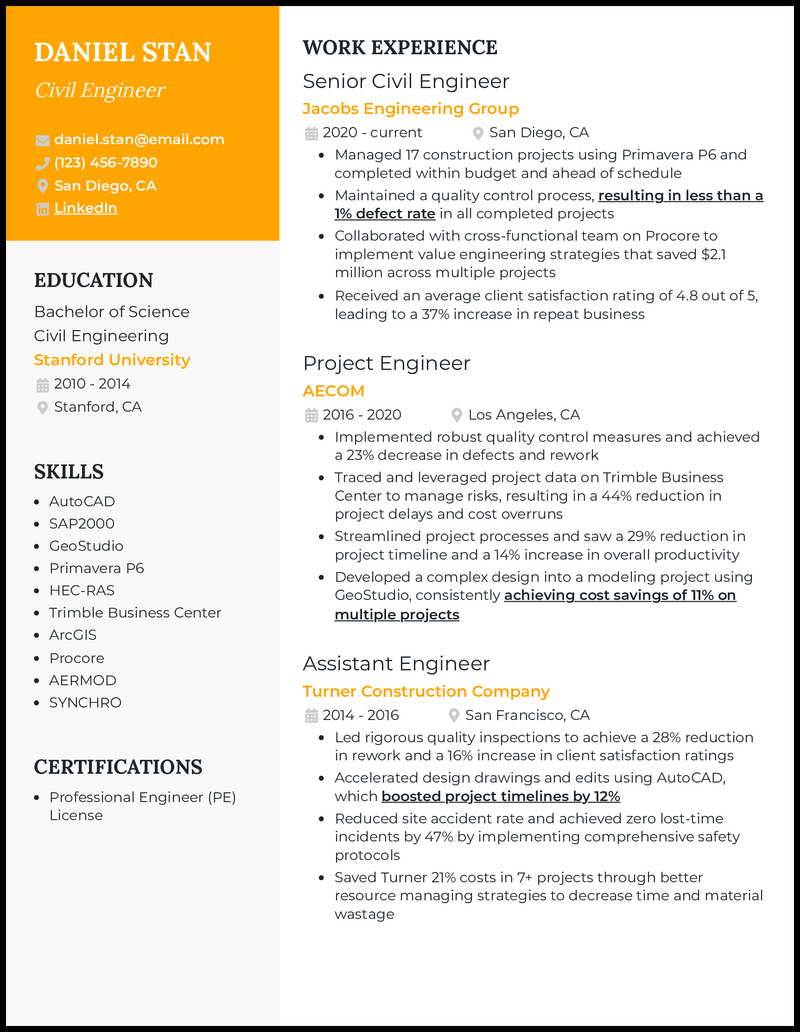 5 Civil Engineer Resume Examples for the Job in 2025