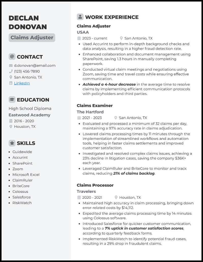 15 Claims Adjuster Resume Samples For 2025