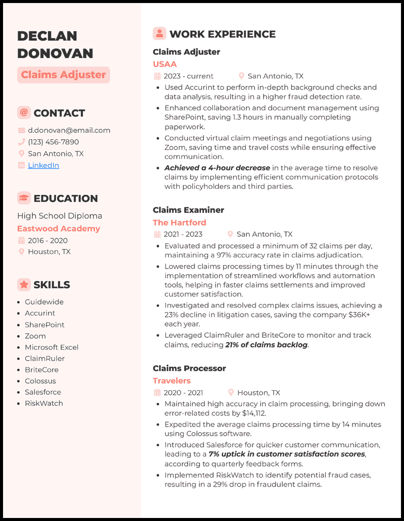 15 Claims Adjuster Resume Samples For 2025