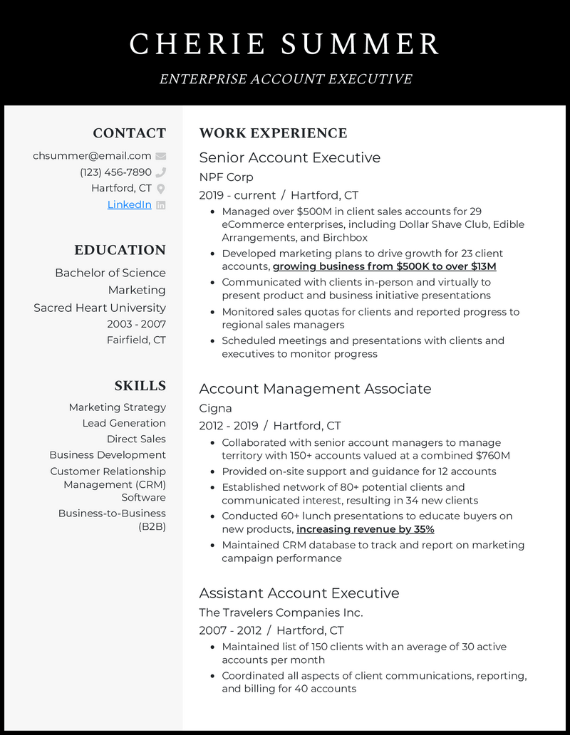 3 Enterprise Account Executive Resume Examples for 2025