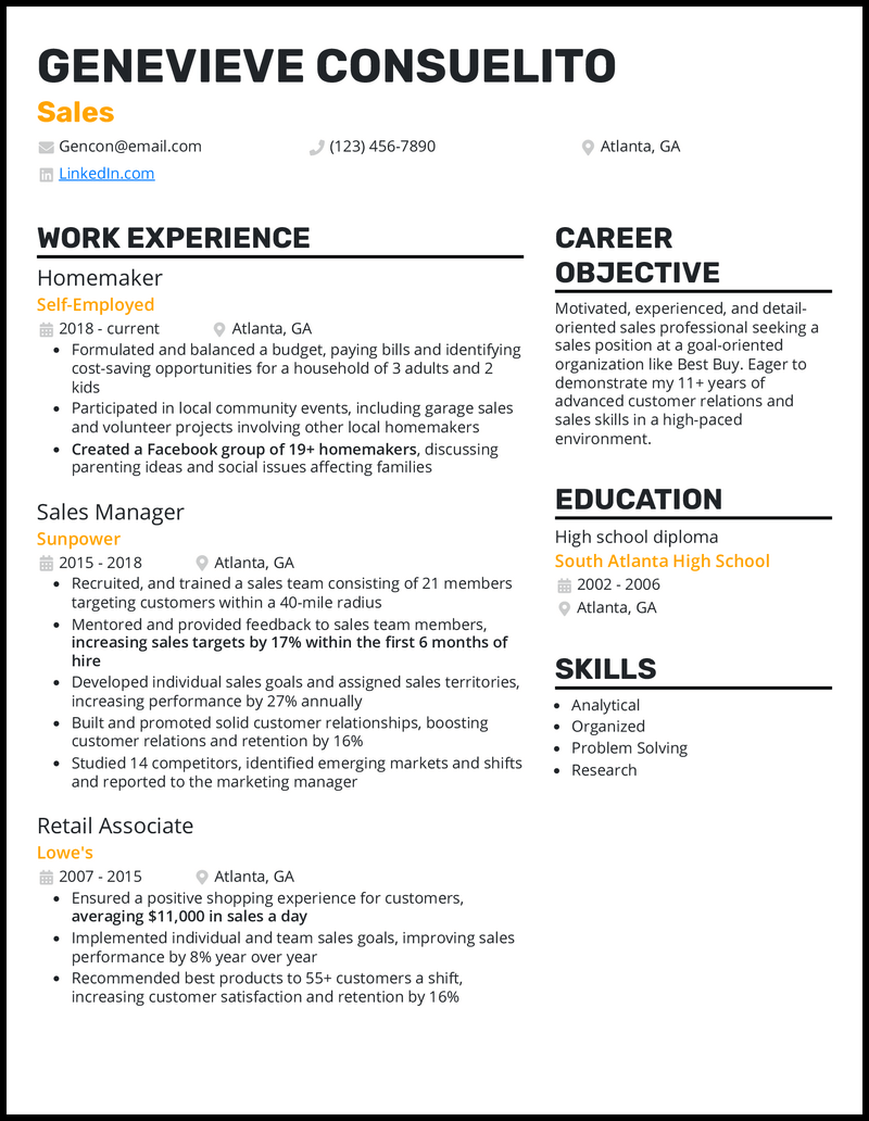 3 Homemaker Resume Examples That Got The Job In 2024