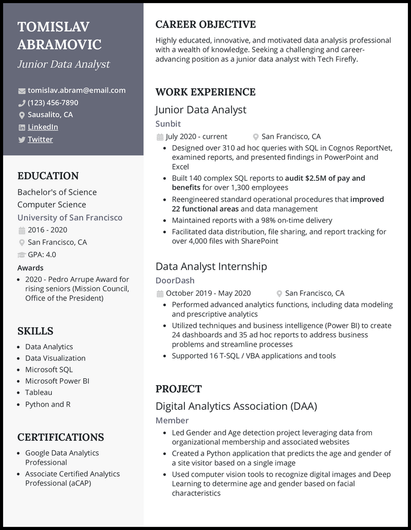 5 Junior Data Analyst Resume Examples for 2024