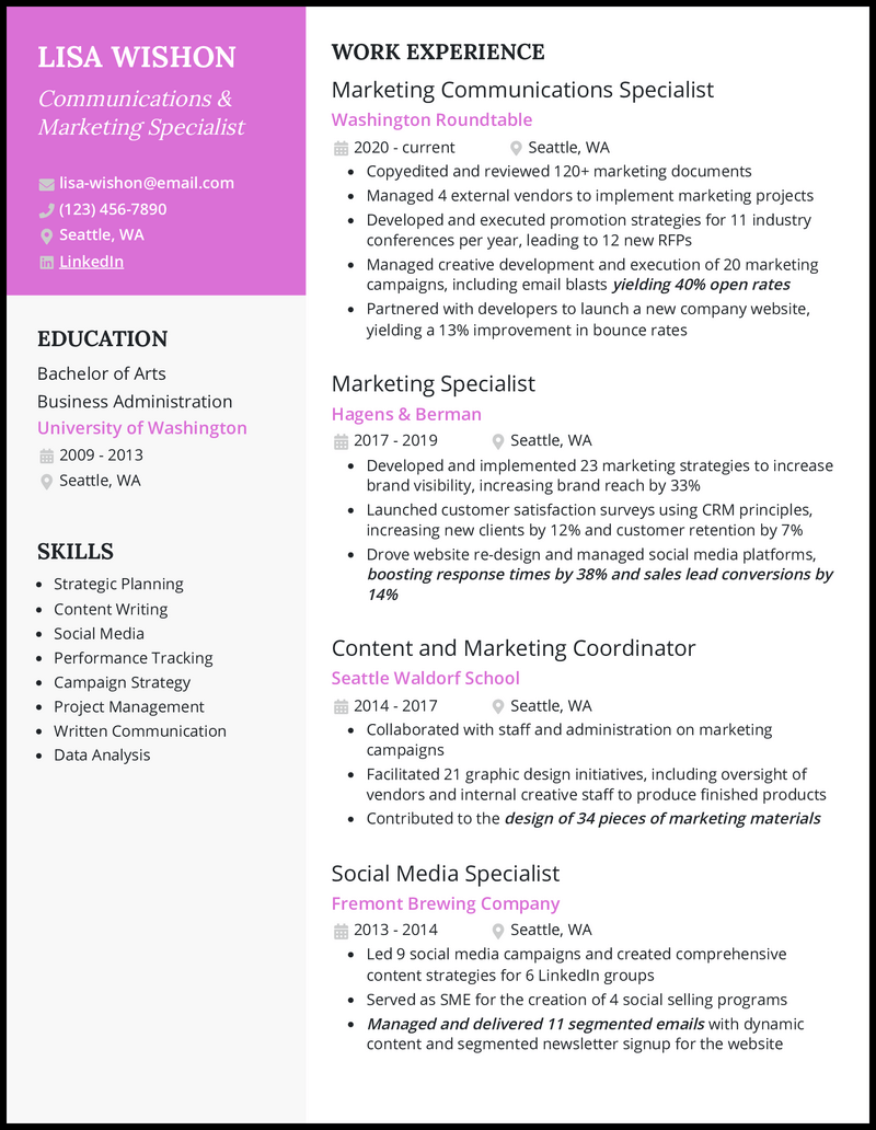 3 Marketing Communications Specialist Resume Samples & Guide