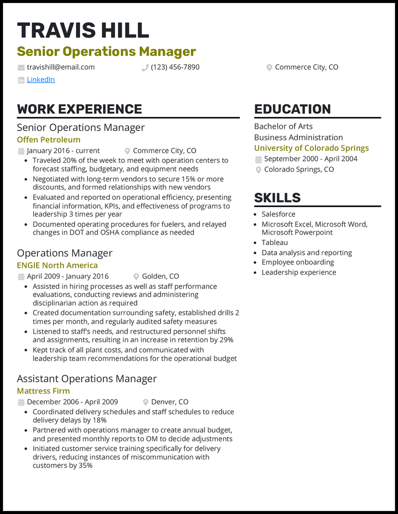 3 Senior Operations Manager Resume Examples for 2025