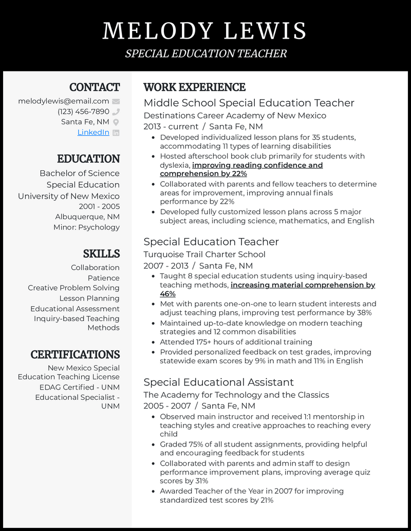 3 Special Education Teacher Resume Examples [& Templates]
