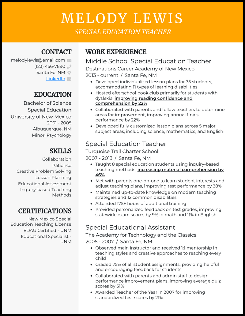 3 Special Education Teacher Resume Examples [& Templates]